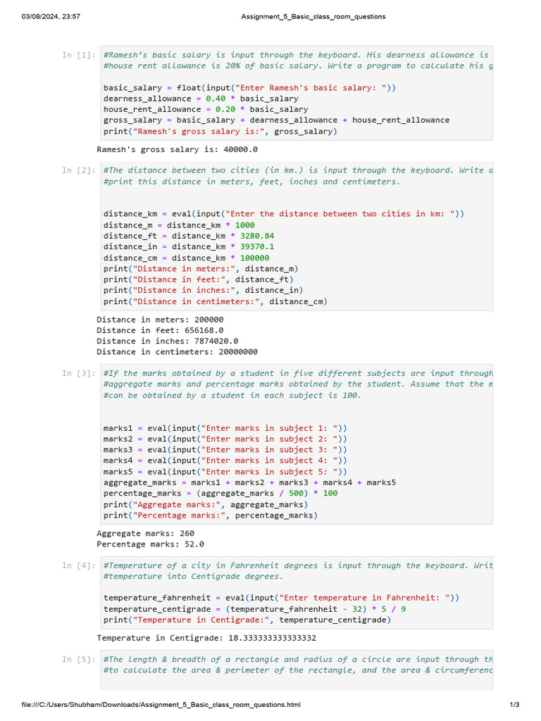 Python Programs for Basic Calculations | PDF | Area | Length