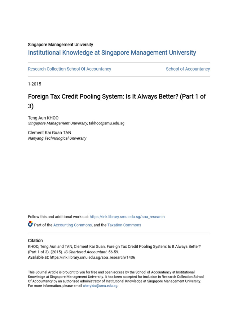 Foreign Tax Credit Pooling System - Is It Always Better - (Part 1 o ...