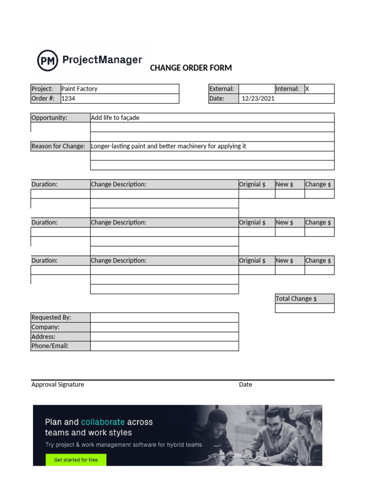 Free Construction Change Order Form | PDF