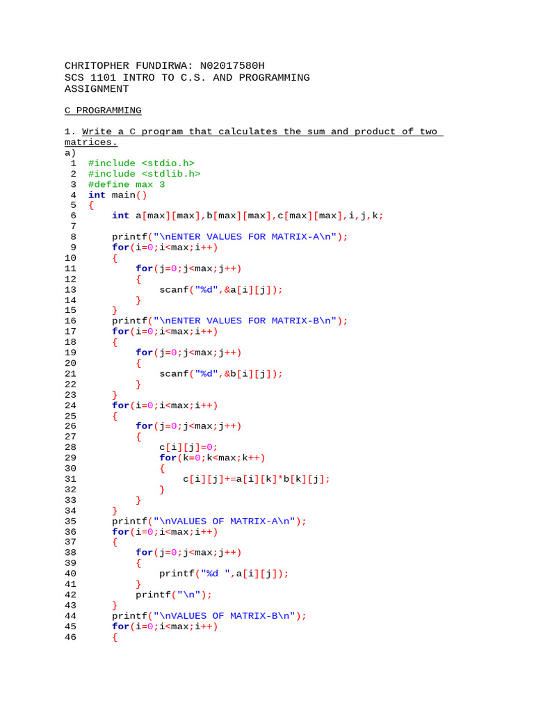 C Programming Matrix Operations and More | PDF | Operating System | Computer Program