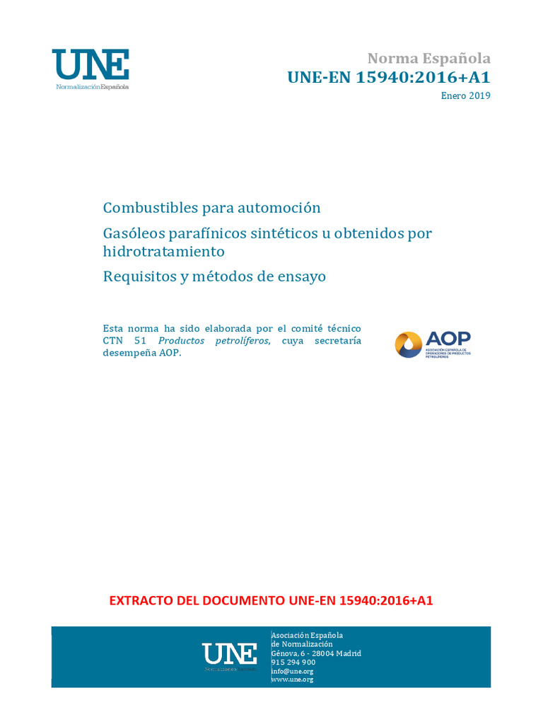 Norma UNE-EN 15940: Gasóleo Parafínico | PDF | Petróleo | Combustible ...