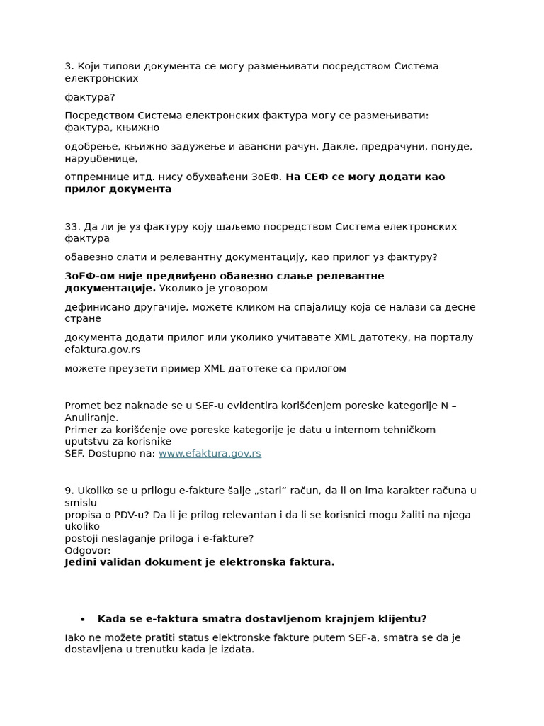 Ministarstvo Finansija Sef Fakture Pitanja I Odgovori | PDF