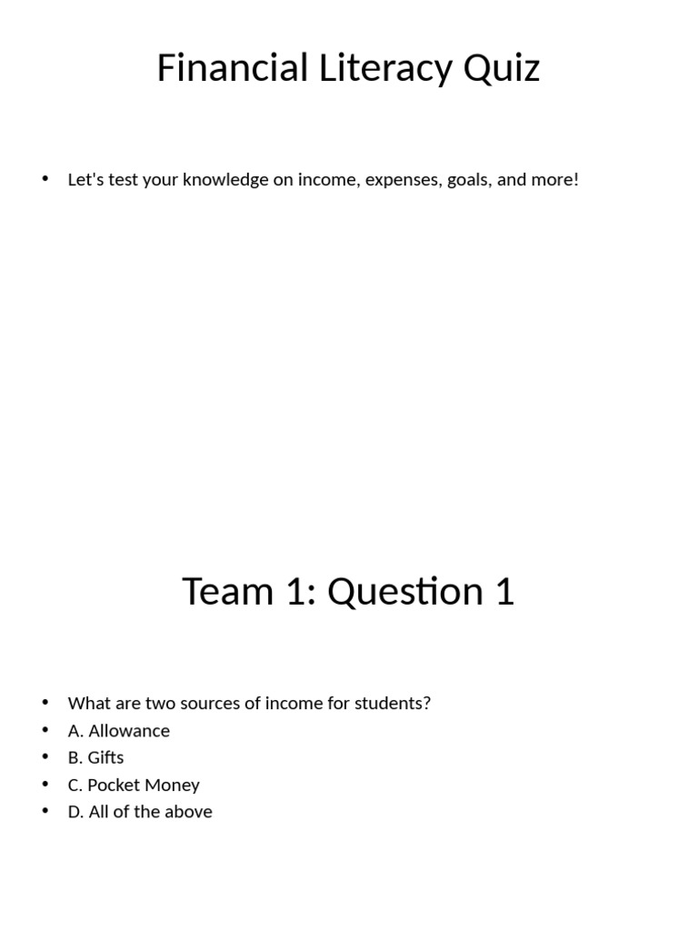 Financial Literacy Quiz for Students | PDF