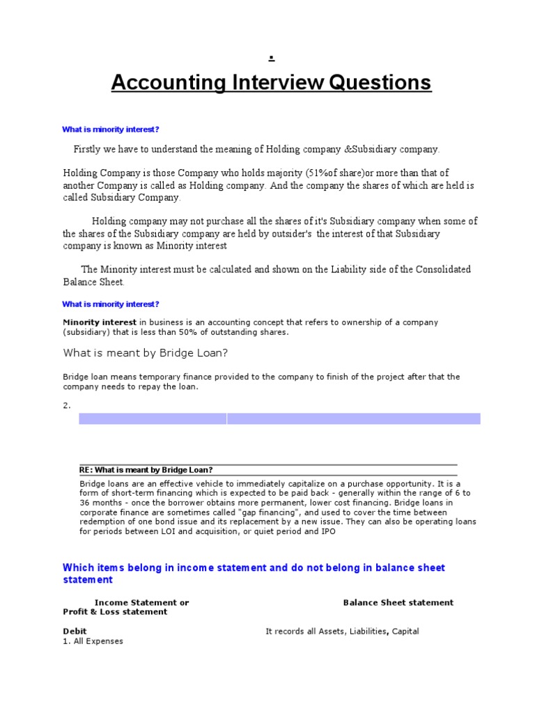 Accounting Interview Questions: What Is Minority Interest? | PDF ...