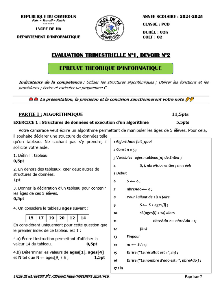 Corrigé Info Devoir 1 PD | PDF | Programme informatique | Programmation
