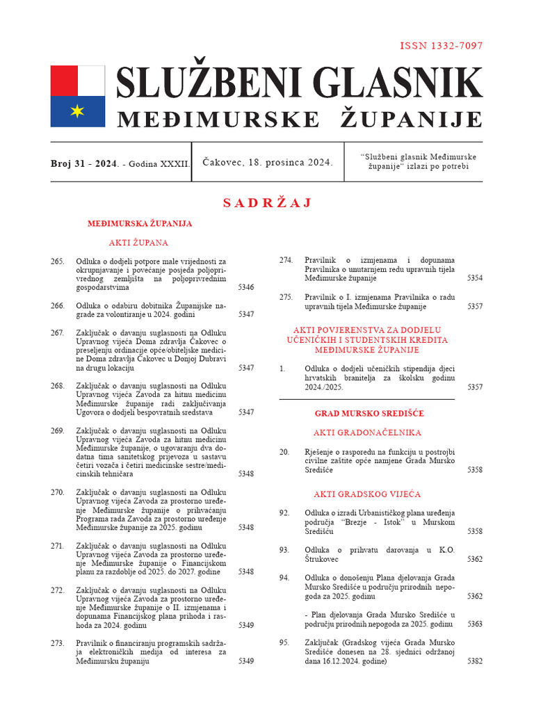 Službeni Glasnik Međimurske Županije Broj 31. Iz 2024. Godine | PDF