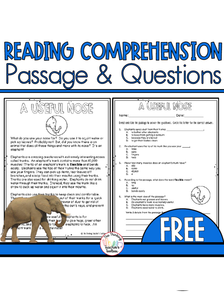 ReadingComprehensionPassageandQuestionsReadingComp 1 | PDF | Elephant ...