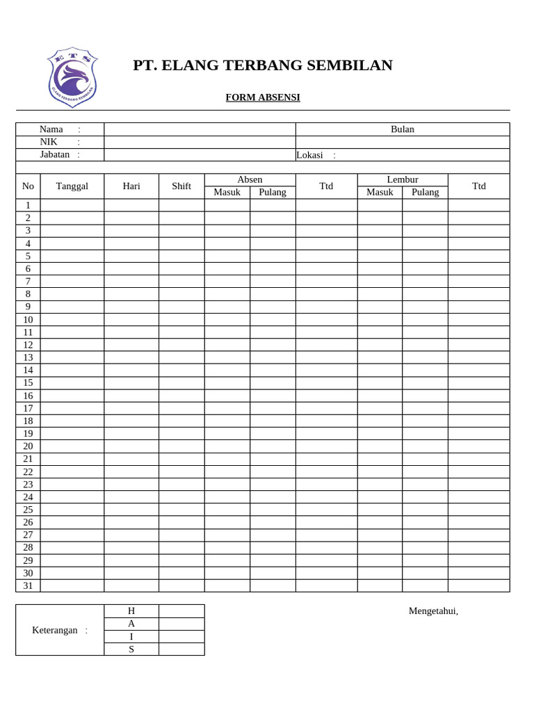 FORM ABSENSI | PDF