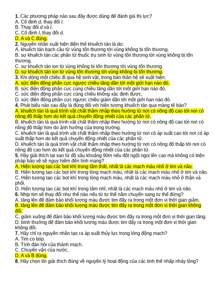 Ngan Hang Cau Hoi Ly Sinh | PDF