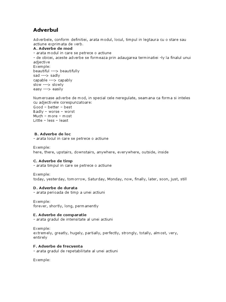 Tipuri de adverbe și exemple | PDF