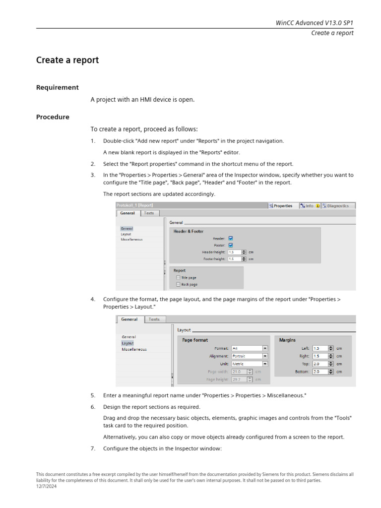 WinCC Advanced V13.0 SP1 - Create a report | PDF | Page Layout | Operating System Families