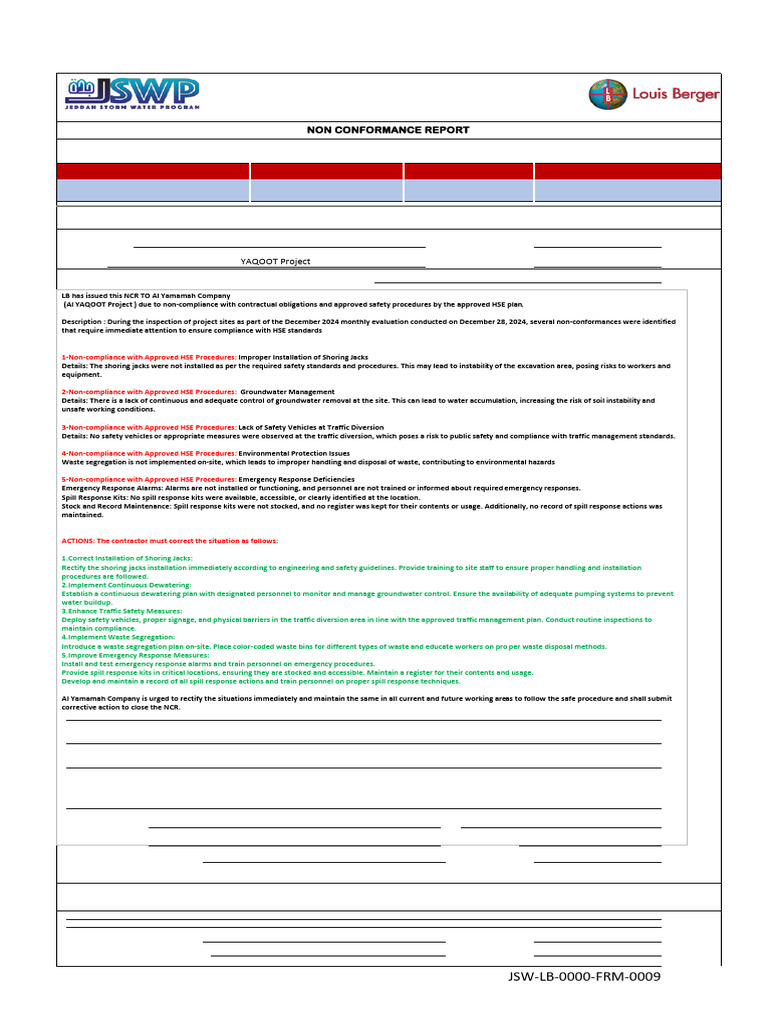 HSE Non-Conformance Report for YAQOOT Project | PDF | Safety ...