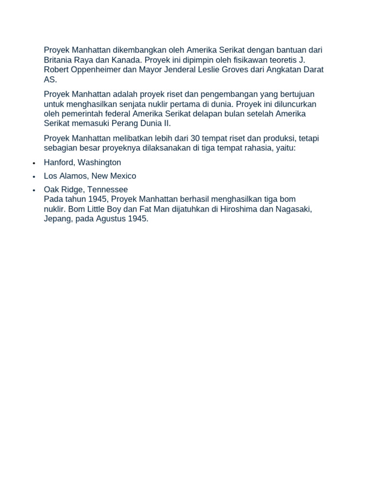 Proyek Manhattan Dikembangkan Oleh | PDF
