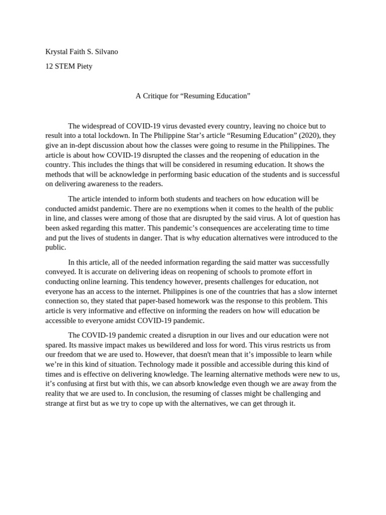 RNW Resuming Education ACT | PDF