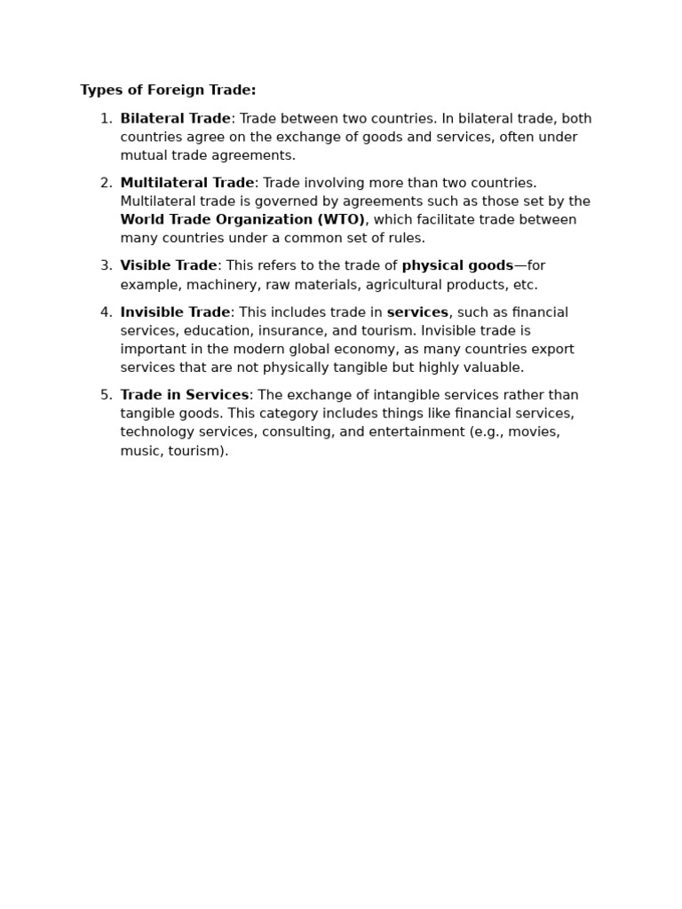 Types of Foreign Trade Explained | PDF