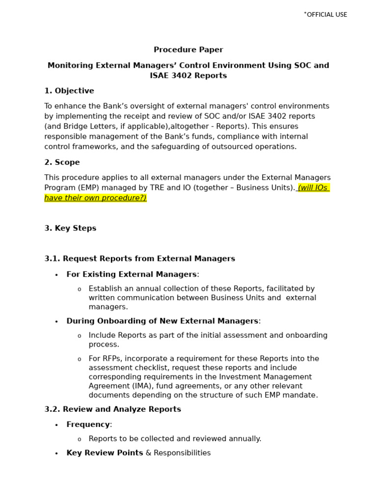 SOC & ISAE 3402 Review Procedure | PDF | Internal Control | Business