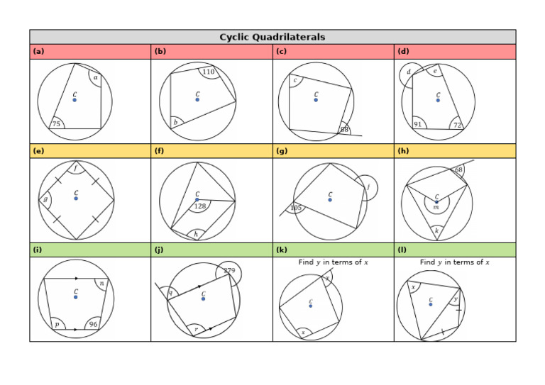 Cyclic Quadrilaterals Practice Grid | PDF