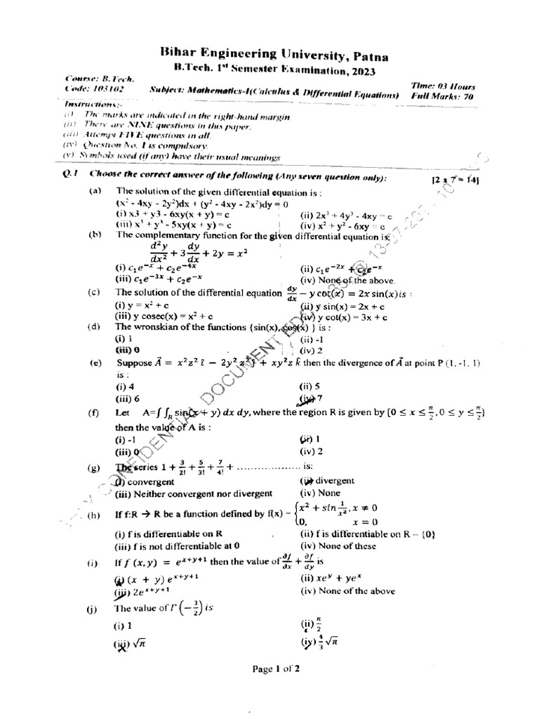 Btech 1 Sem Mathematics 1 Calculus and Differential Equations 103102 ...