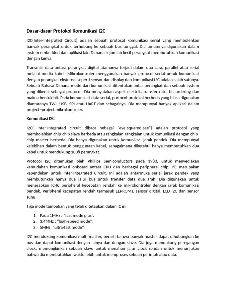 Dasar Protokol Komunikasi I2C | PDF