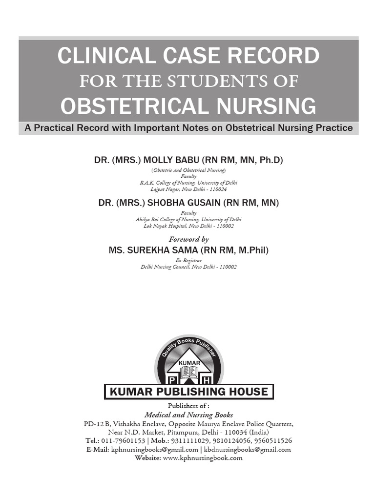 Clinical Case Record For The Students of Obstetrical Nursing B.sc ...