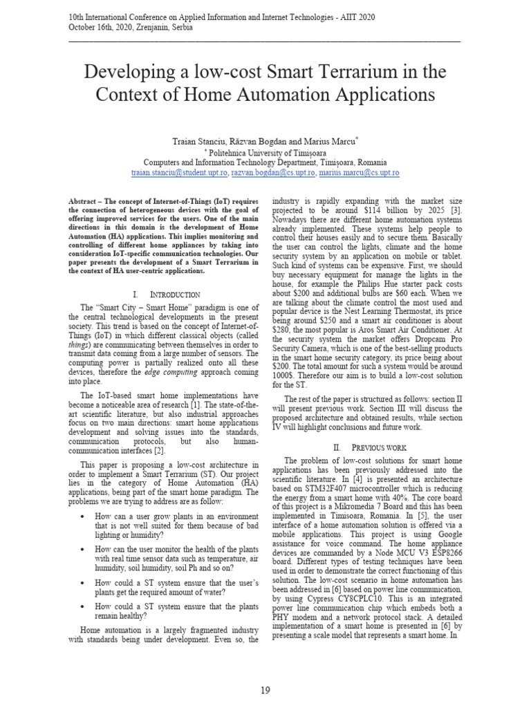 Developing A Low-Cost Smart Terrarium in The Context of Home Automation Applications | PDF ...