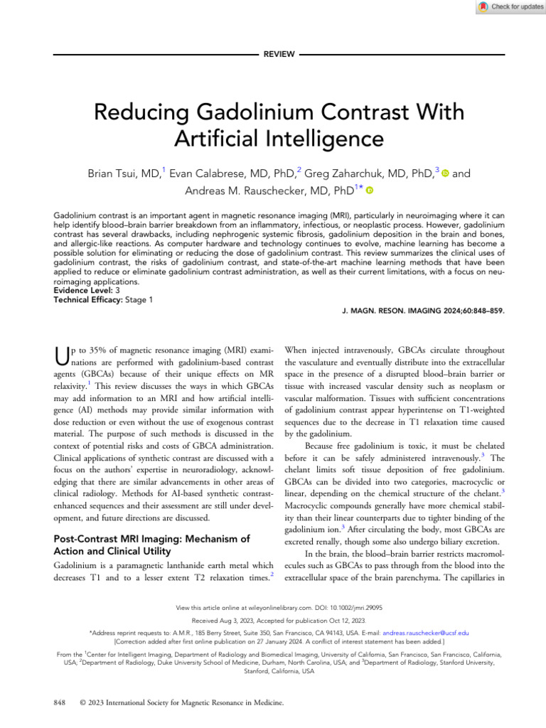 Magnetic Resonance Imaging - Reducing Gadolinium Contrast With Art | PDF | Magnetic Resonance ...