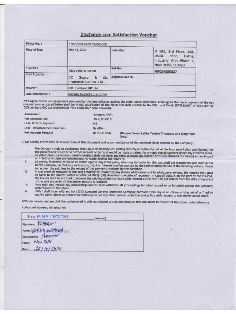 Discharge Cum Satisfaction Voucher | PDF