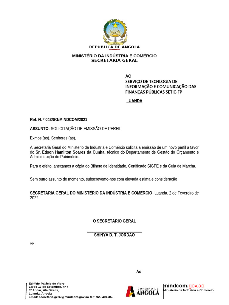 N.º 043 - Setic - Solicitação de Atribuição de Perfil - Edson Silva | PDF