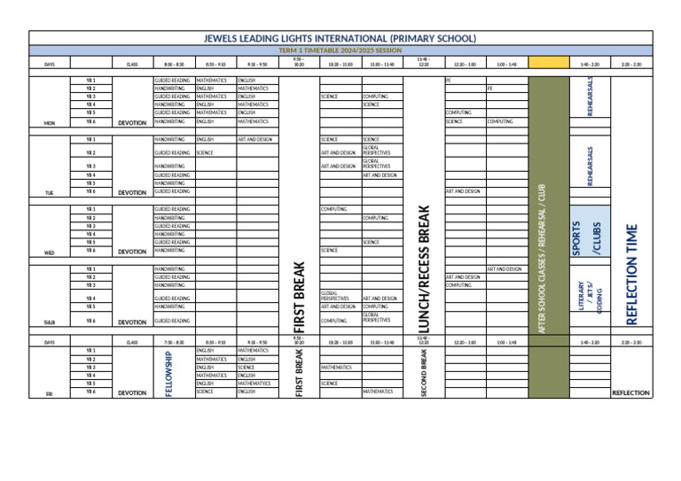 2024 - 2025 Session Class Placement - Timetable - Timetable | PDF ...