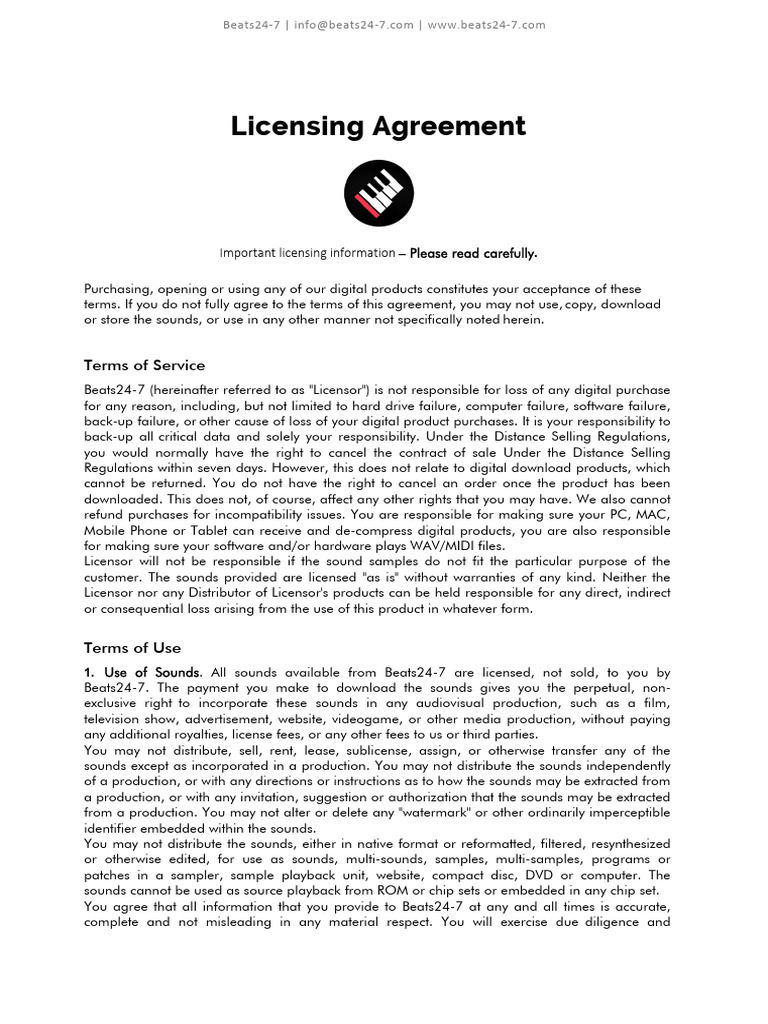 Beats24-7 - Licensing Agreement | PDF | License | Royalty Payment