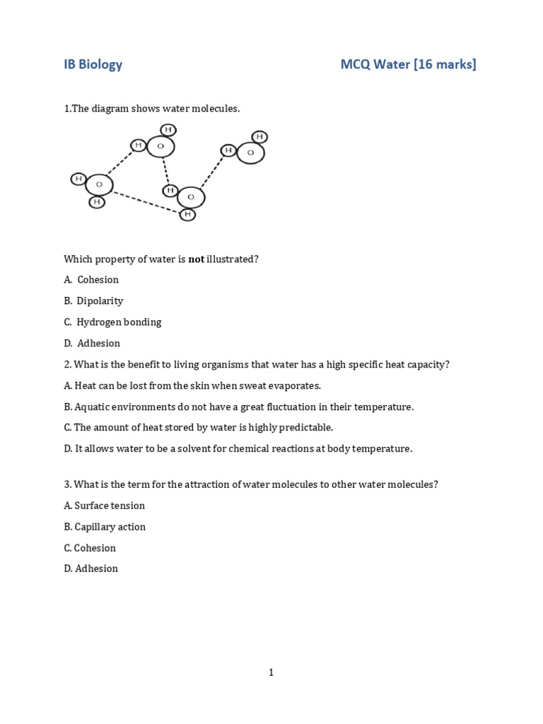 MCQ Water | PDF | Water | Properties Of Water