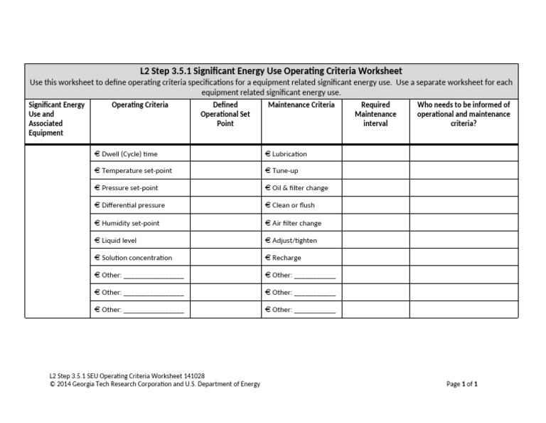 L2 Step 3 - 5 - 1 Tool SEU Operating Criteria Worksheet | PDF