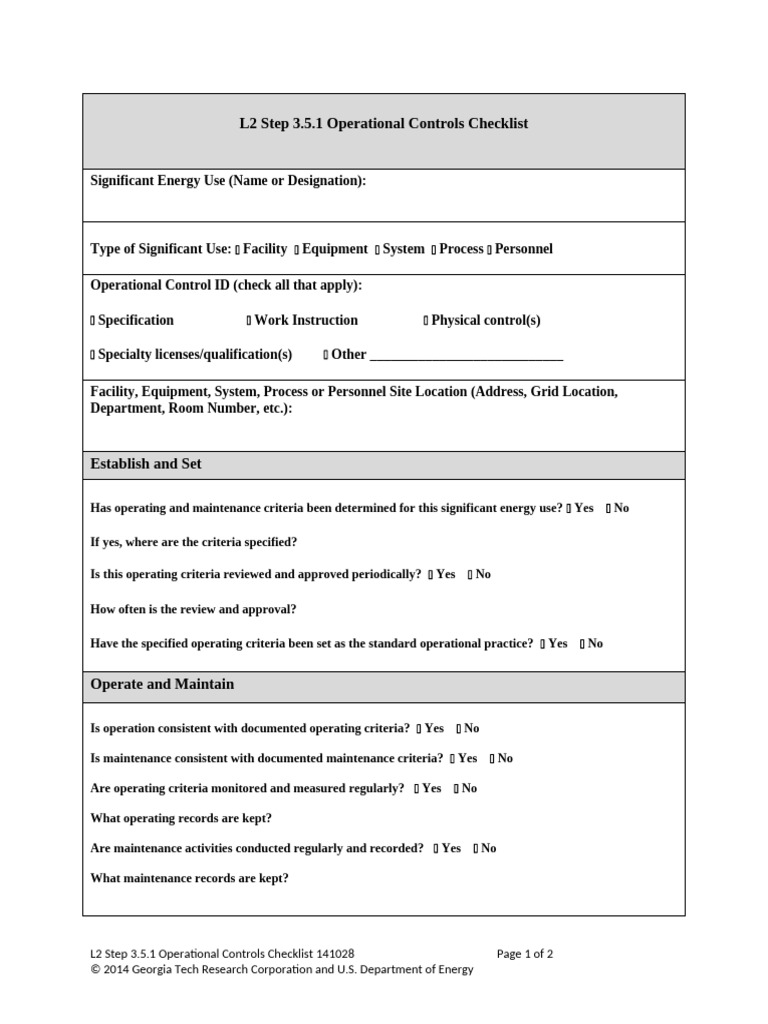 L2 Step 3 - 5 - 1 Tool Operational Controls Checklist | PDF ...