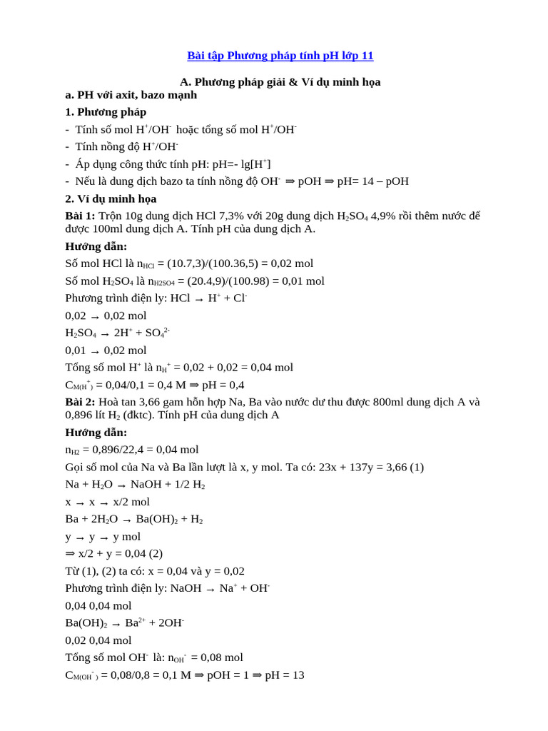 Bai Tap Phuong Phap Tinh PH Chi Tiet | PDF
