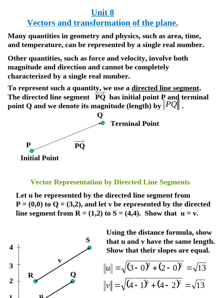 Grade 11 Vectors and Trasformation of The Plane (Unit-8) | PDF | Euclidean Vector | Line (Geometry)