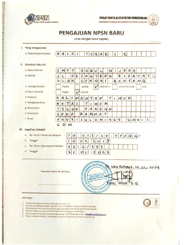 Pengajuan NPSN | PDF