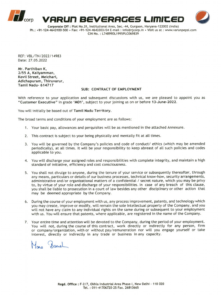 Varun Offer Letter | PDF