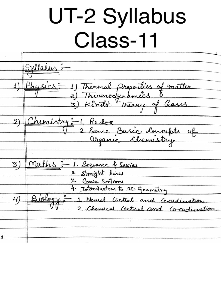 UT2 Syllabus (Classes 11A+B+C+D) | PDF