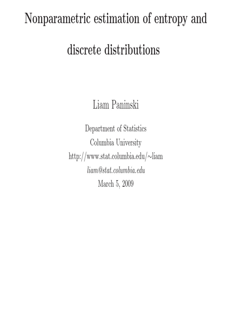 2009 Paninsky Nonparametric Estimation of Entropy and Distributions | PDF | Bias Of An Estimator ...