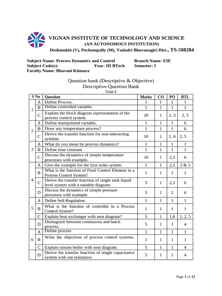 EIE-PDC-III year-I-sem-R 22-A.Y-24-25-QB &BB5 | PDF | Actuator | Valve
