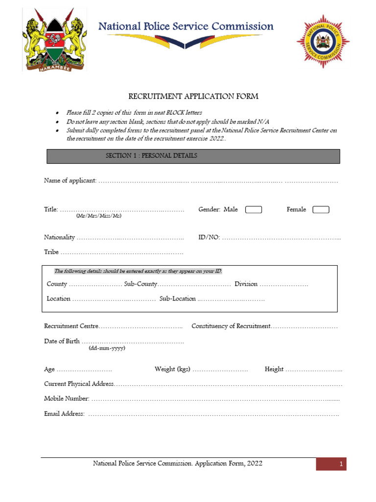 NPS Recruitment Application Form - 2022 | PDF | Justice | Crime & Violence