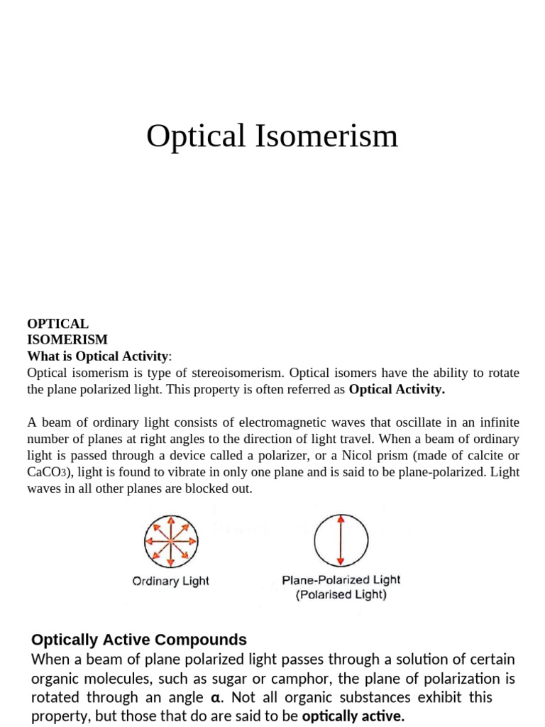 Optical Isomerism | PDF | Chirality (Chemistry) | Isomer