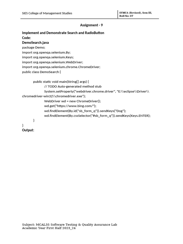 Assignment 9 STQA 007 | PDF