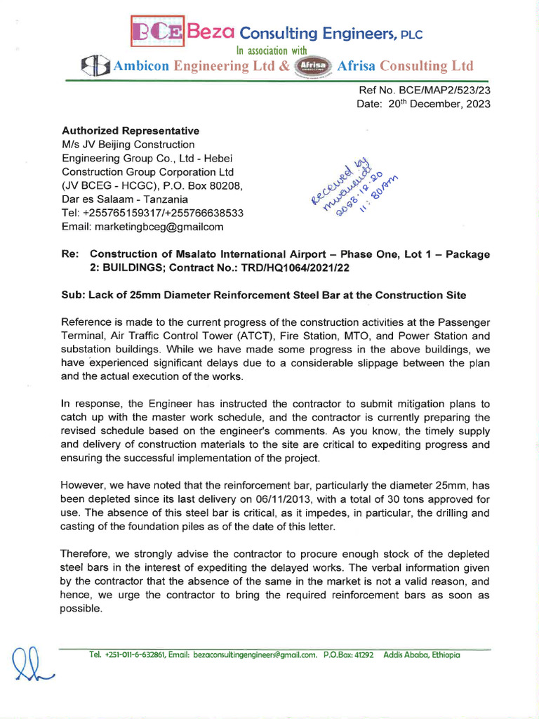 BCE-MAP2-523-23 Lack of 25mm Diameter Reinforcement Steel Bar at The Construction Site | PDF