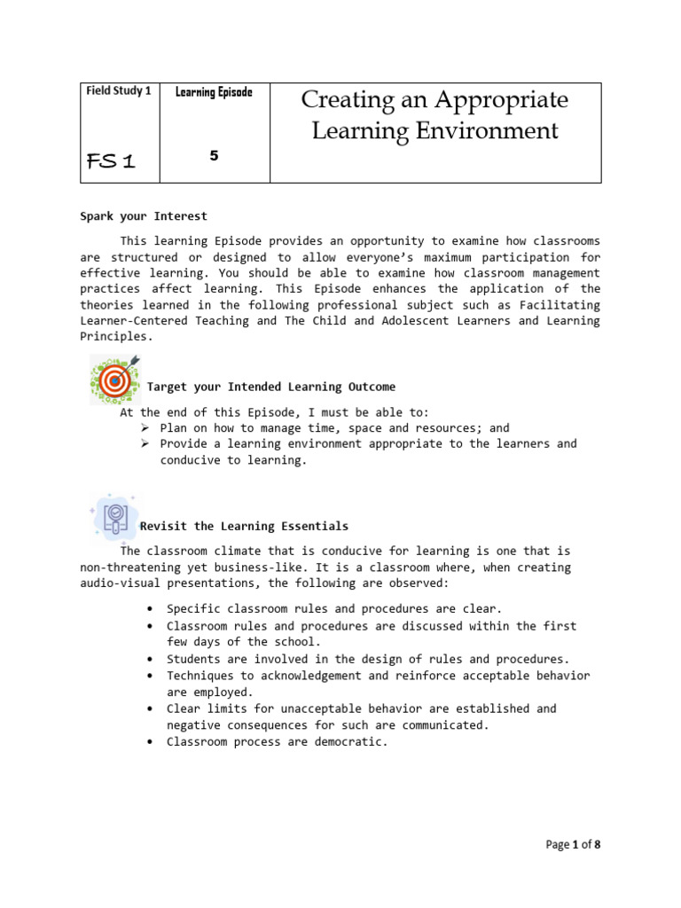 Field Study 1 (Episode 5) | PDF | Learning | Classroom Management