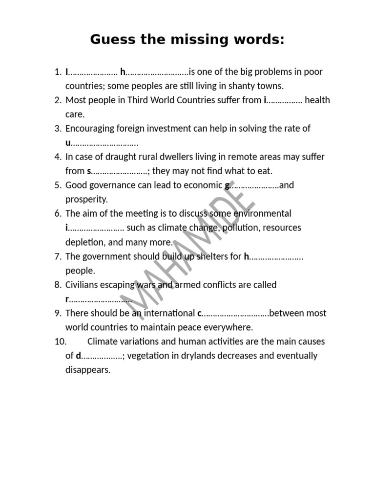Guess The Missing Words Sust Dev | PDF