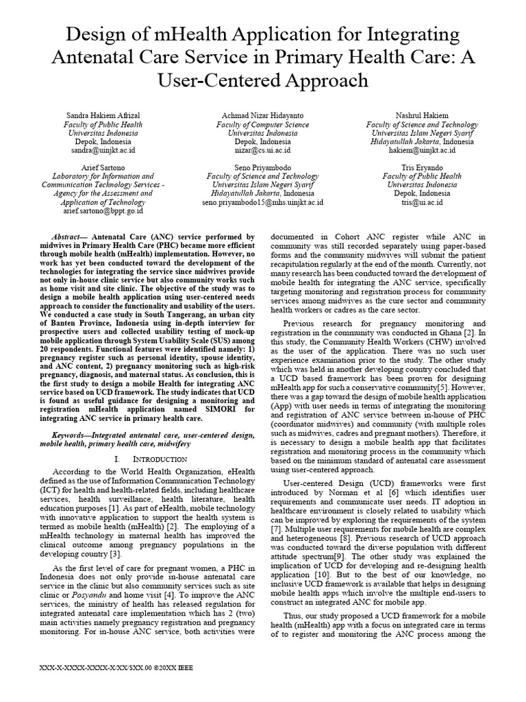 Design of Mhealth Application For Integrating Antenatal Care Service in ...