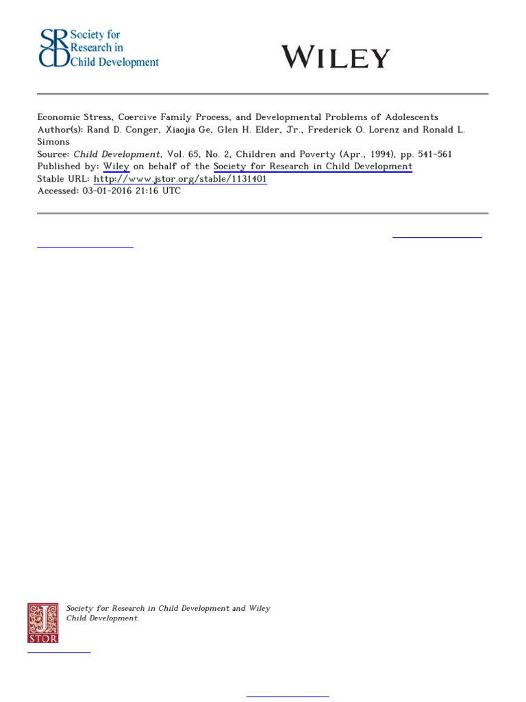 Conger, Ge, Elder, Lorenz, & Simons (1994) - Economic Stress, Coercive ...