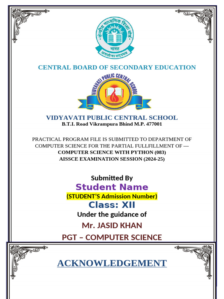 CBSE Class XII Python Practical File | PDF