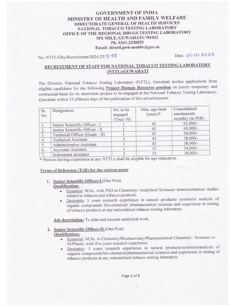 Contractual Vacancy Notice NTTL Guwahati 01.01.2025 | PDF